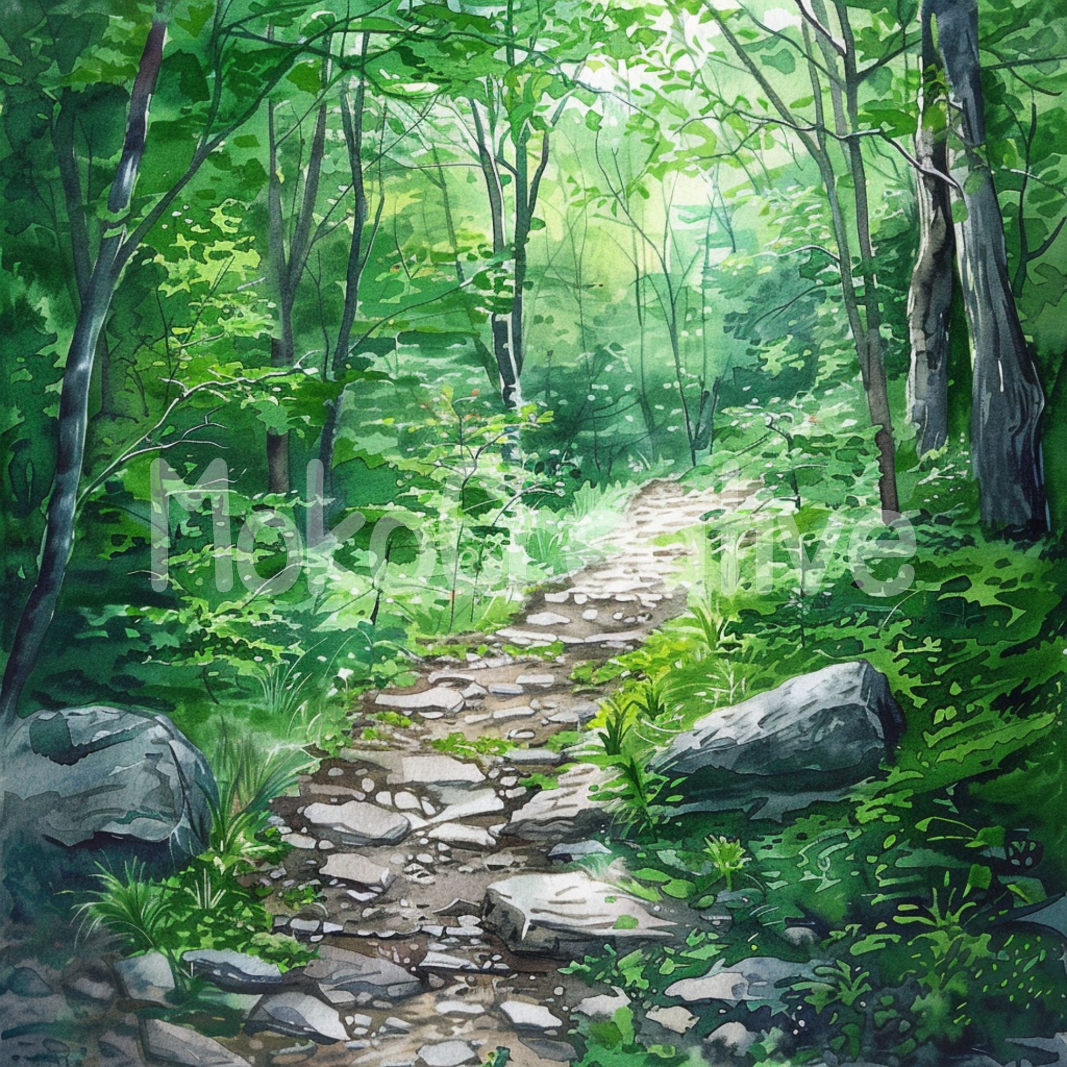 11 High Quality Forest Hiking Trail Designs, Watercolor Woodland Path ...