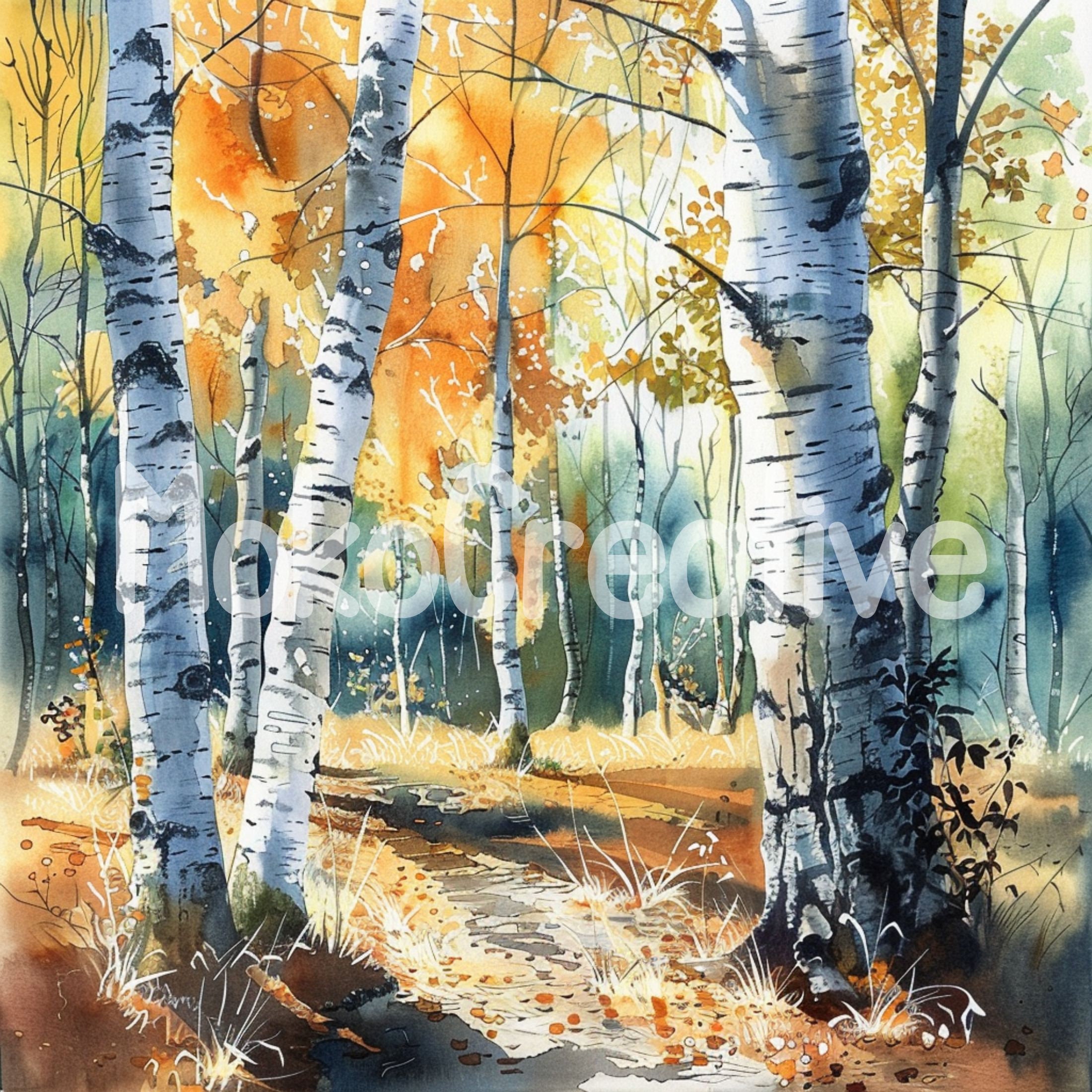 Watercolor Autumn Birch Forest Print: Commercial Use (digital Download ...