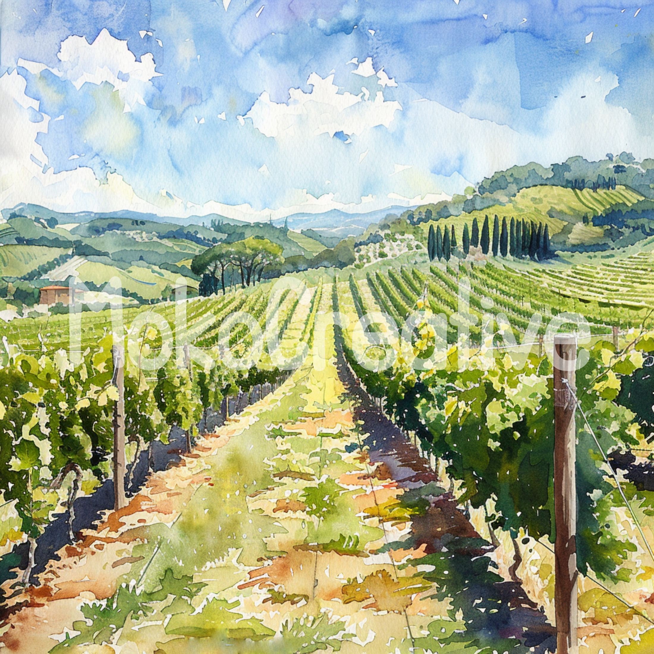 17 High Quality Summer Vineyard Designs, Watercolor Grape Field, French ...