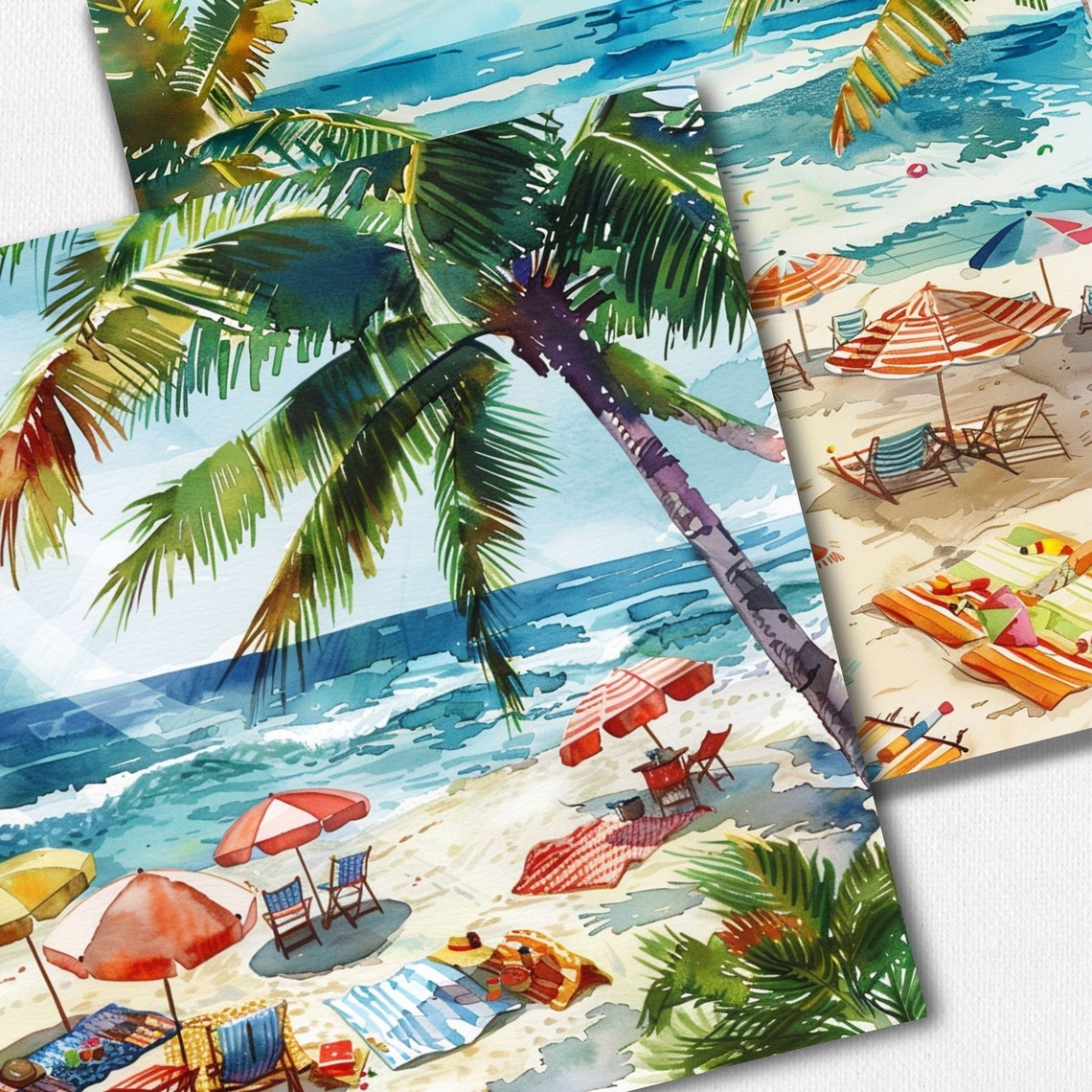 Watercolor Summer Beach Designs: Tropical Landscape Prints (digital ...