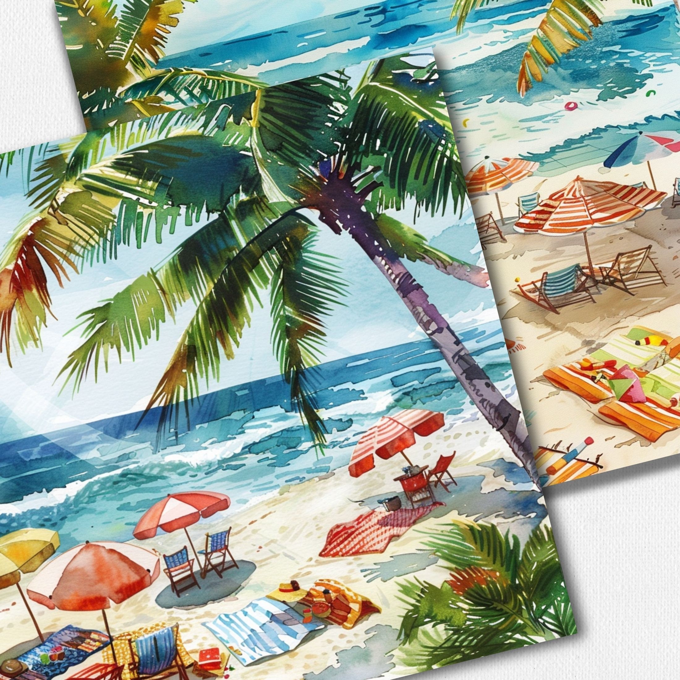 Watercolor Summer Beach Designs: Tropical Landscape Prints (digital ...