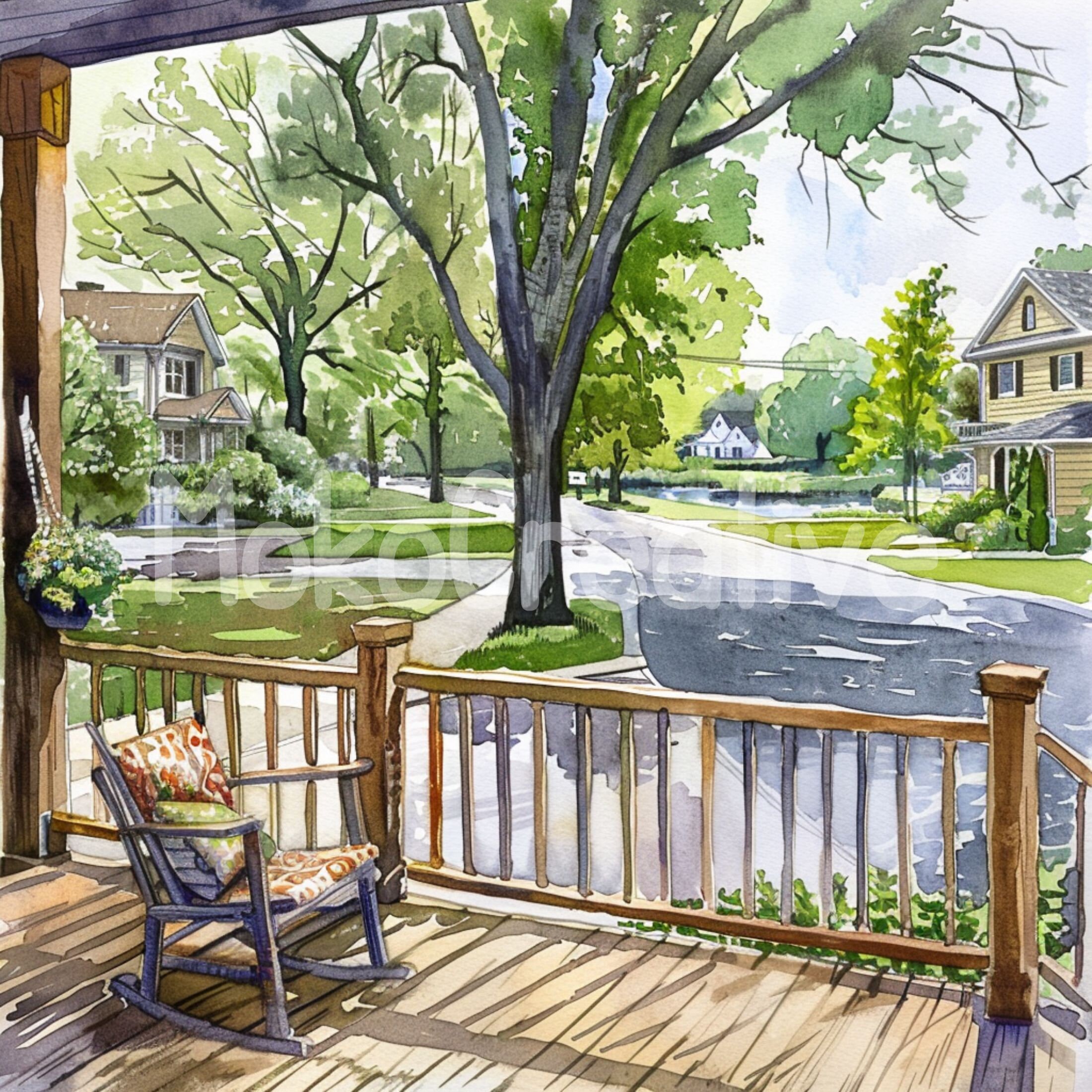 Porch View Watercolor Art Prints: Retro House Designs (digital Download ...