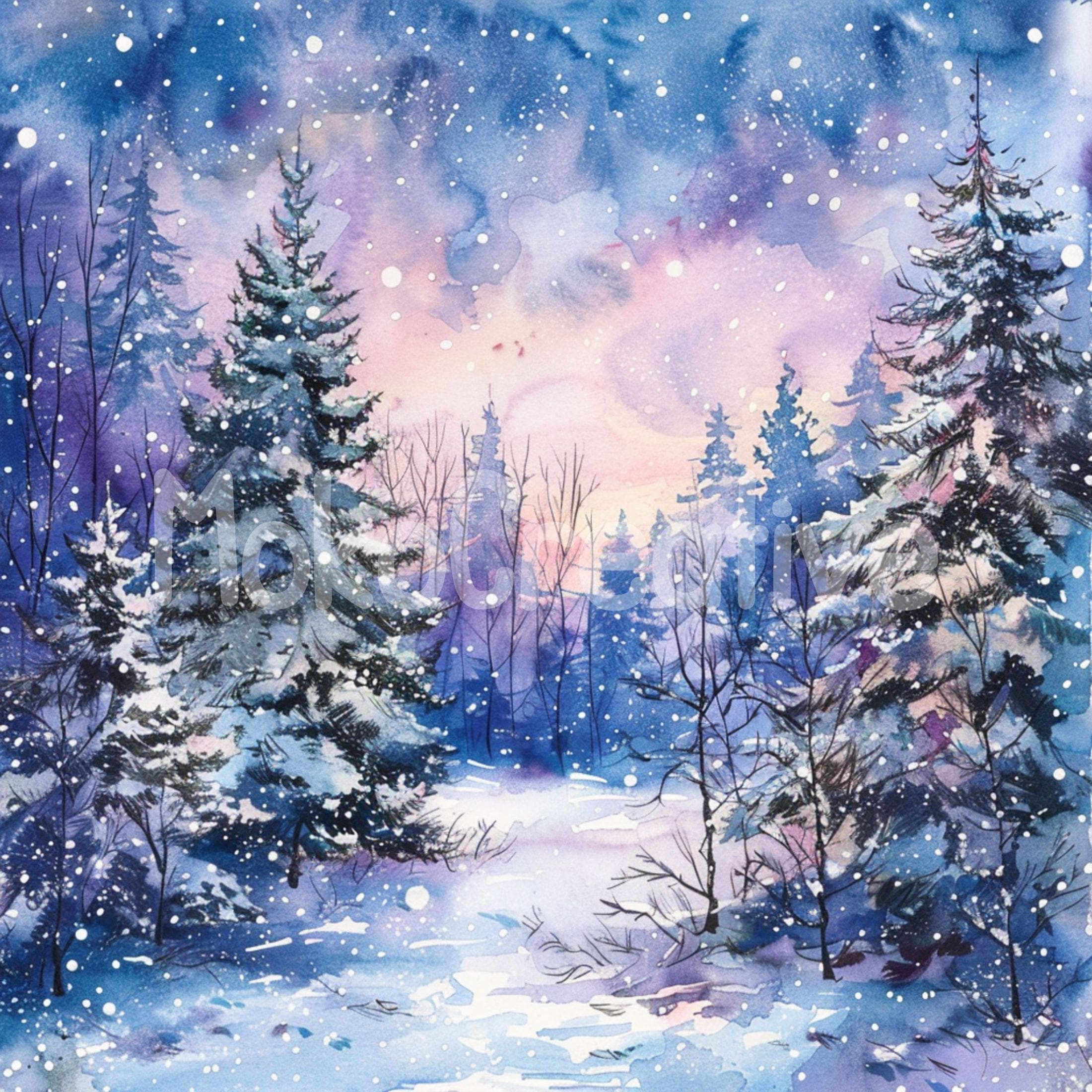 18 Watercolor Winter Forest Designs, Snowy Pine Forest Wall Art, Winter ...