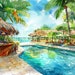 Watercolor Tropical Resort Clipart: Caribbean Vacation Designs (digital ...