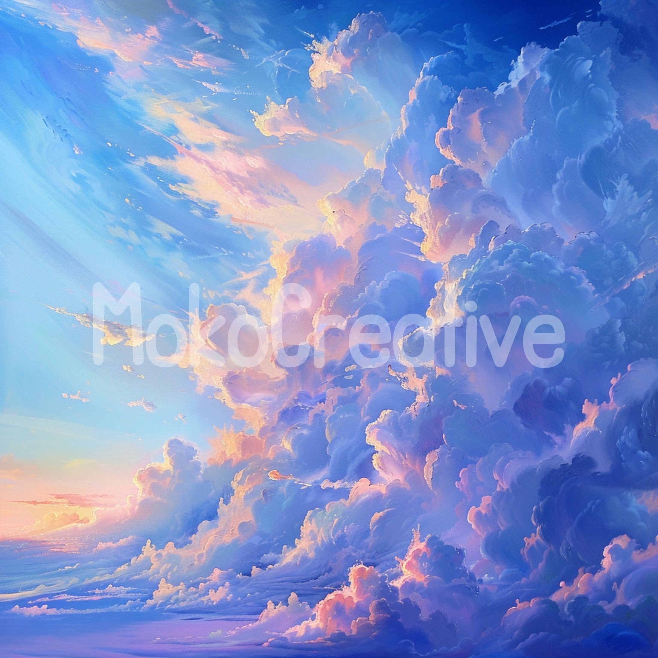 Summer Clouds Oil Painting: Majestic Cloud Wall Art (digital Download ...