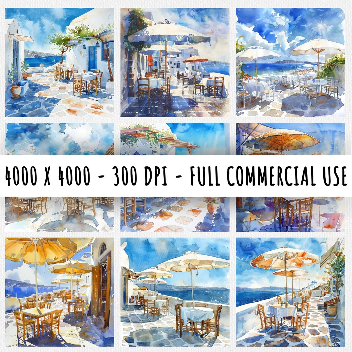 14 High Quality Greece Café Designs, Watercolor Summer Santorini, Geek ...