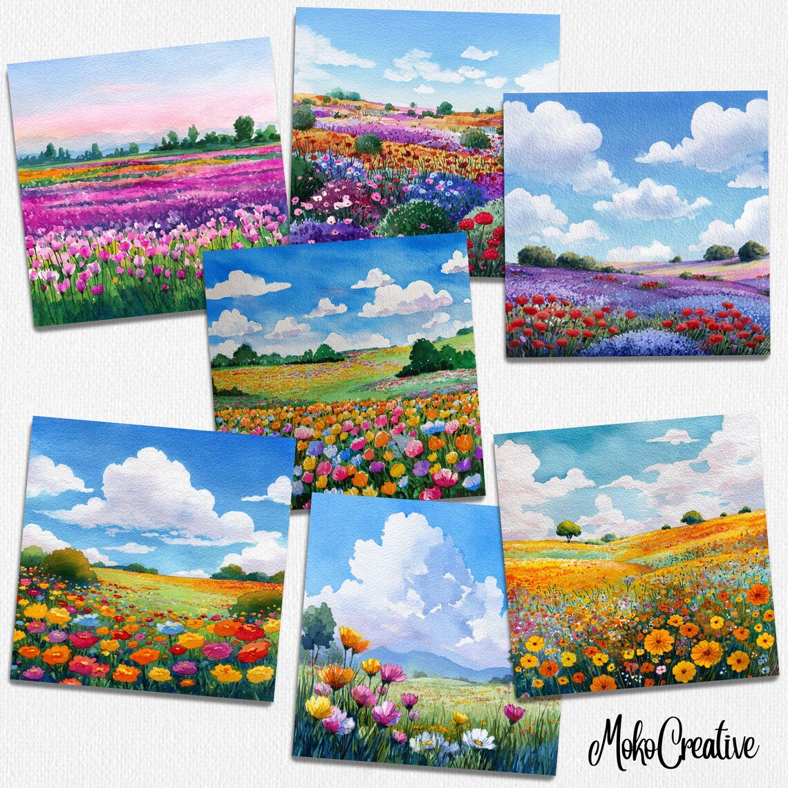 Watercolor Flower Field Clipart: Summer Floral Meadow (instant Download ...