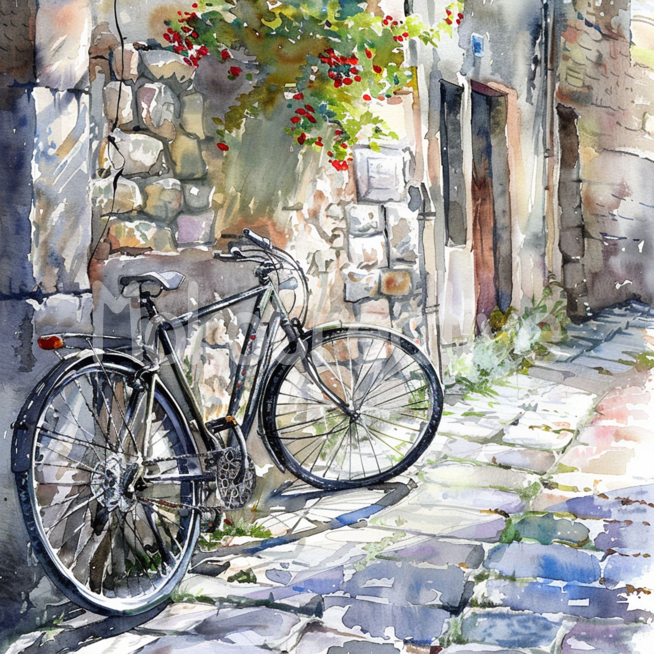 Watercolor Bike Print: Leaning Bicycle Wall Art (digital Download) - Etsy