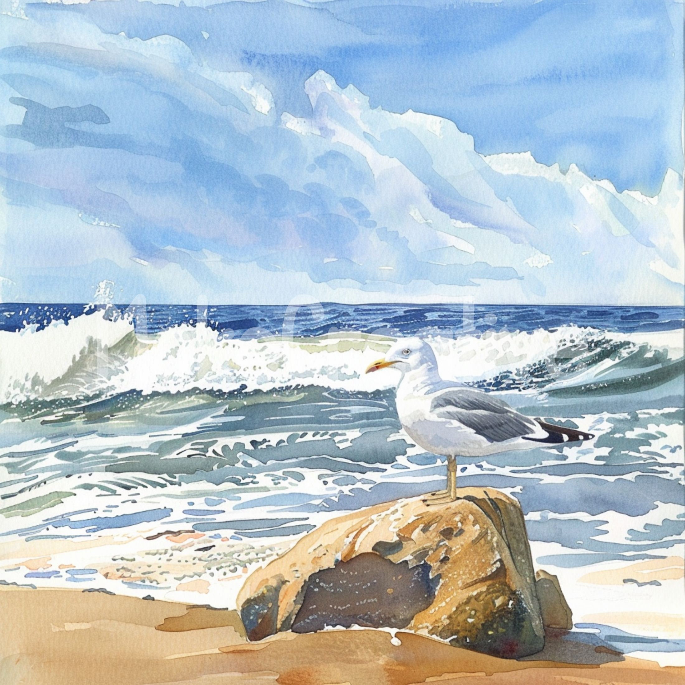 12 High Quality Seagull on Rock Designs, Watercolor Summer Bird Wall ...