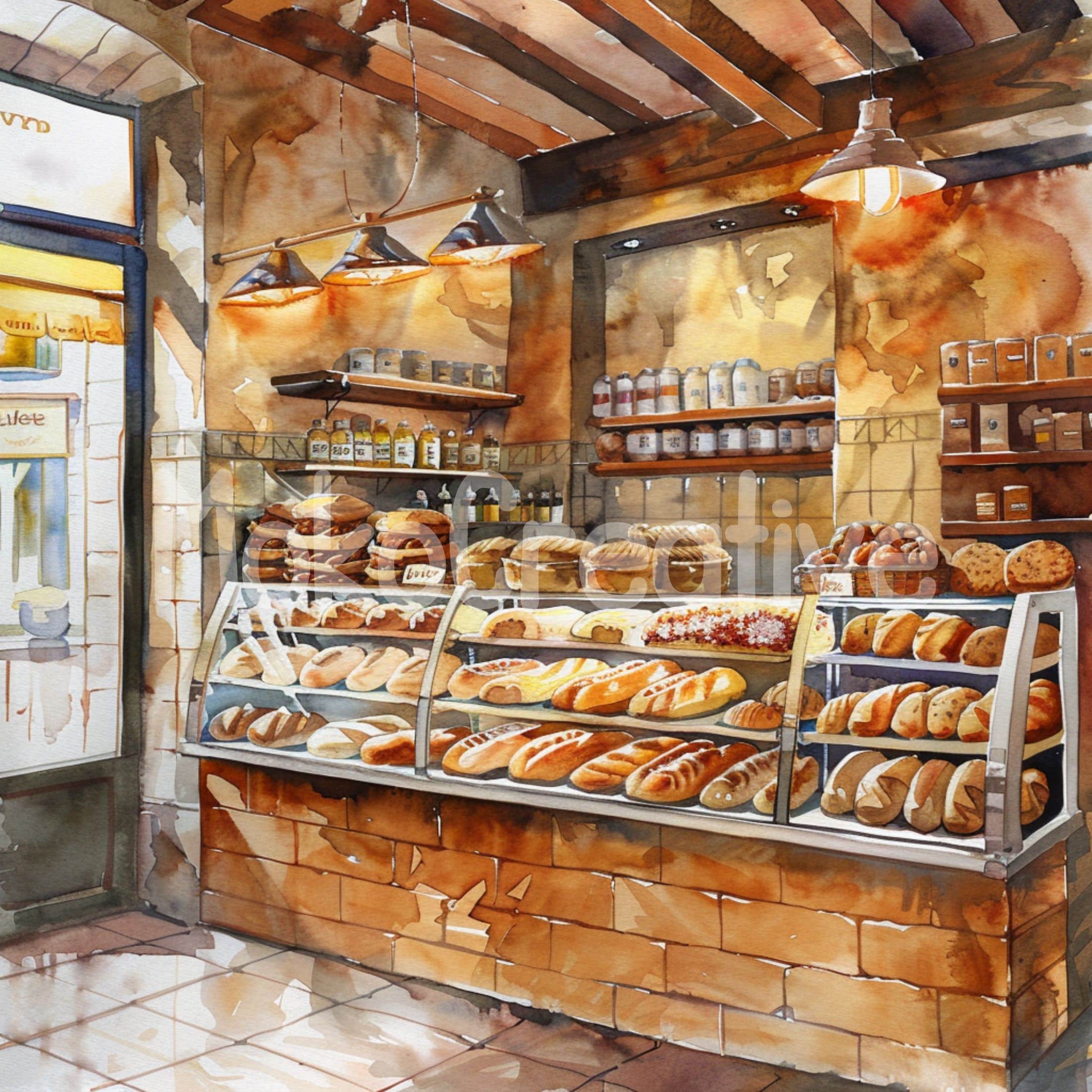 13 High Quality Old Bakery Designs, Watercolor Pastry Shop, Bread, Wall ...