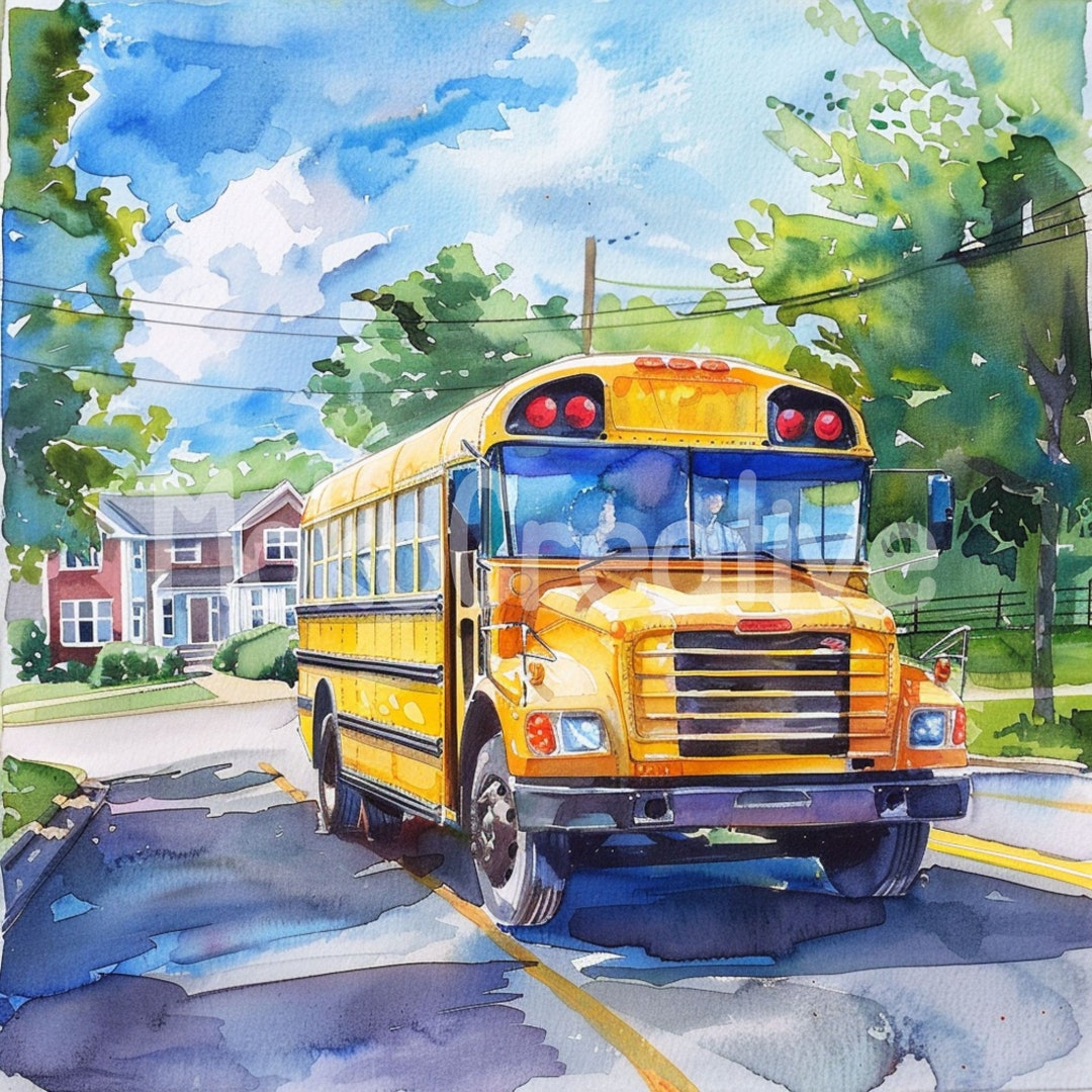 Watercolor School Bus Art: Summer Designs (digital Print) - Etsy