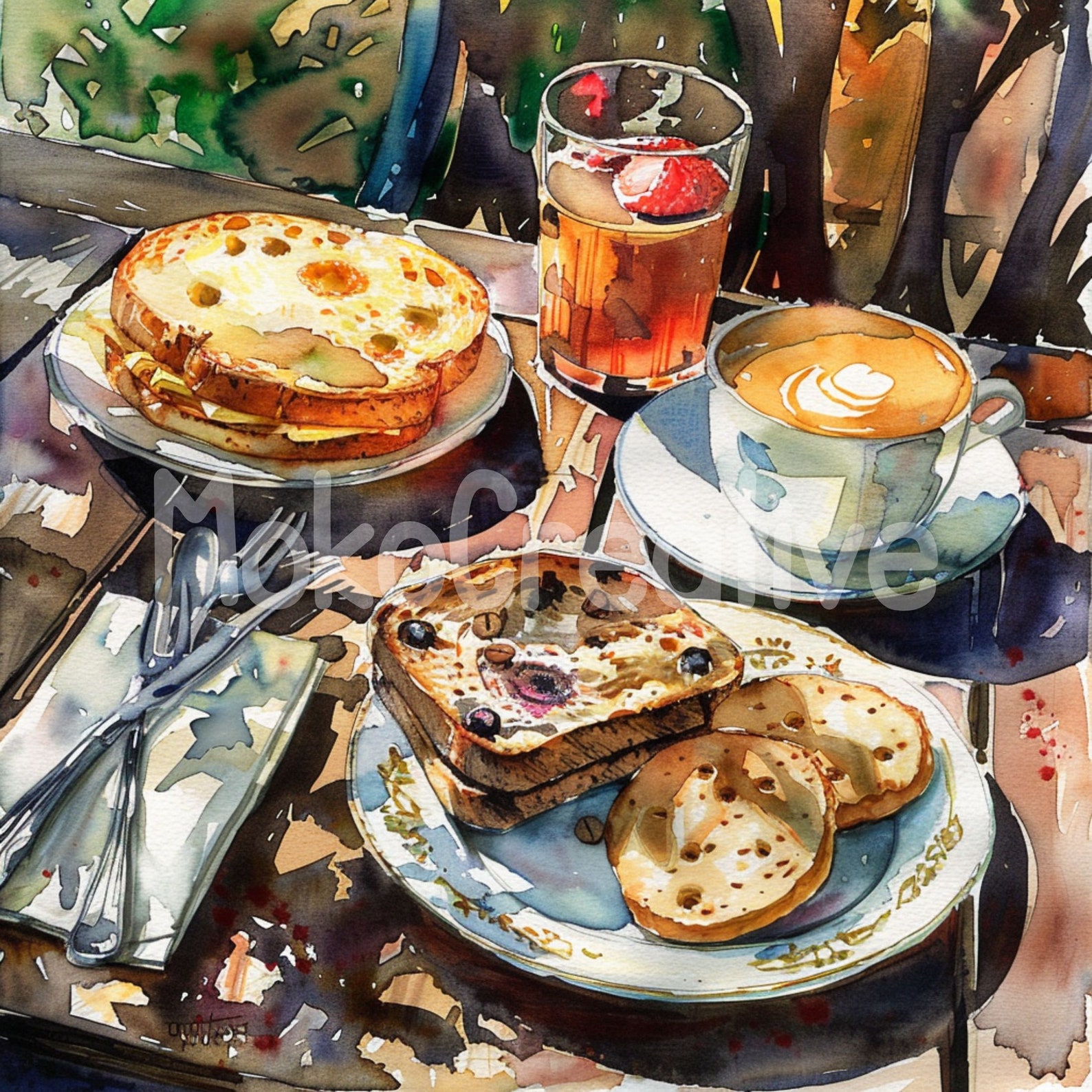12 High Quality Café Table Designs, Watercolor Morning Coffee Breakfast ...