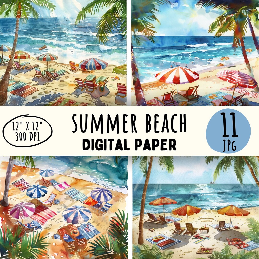 11 High Quality Summer Beach Designs, Watercolor Tropical Vacation ...
