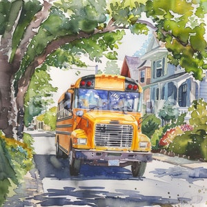 Watercolor School Bus Art: Summer Designs (digital Print) - Etsy