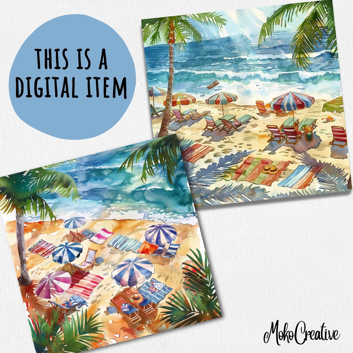 Watercolor Summer Beach Designs: Tropical Landscape Prints (digital ...