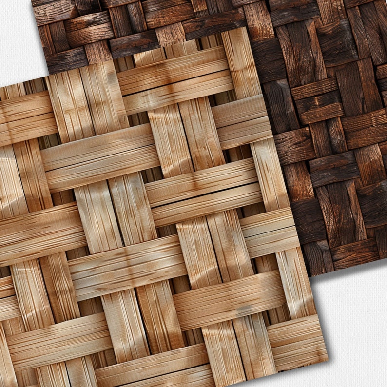 14 Woven Wood Digital Papers, Woven Bamboo Texture, Wood Handscraft ...