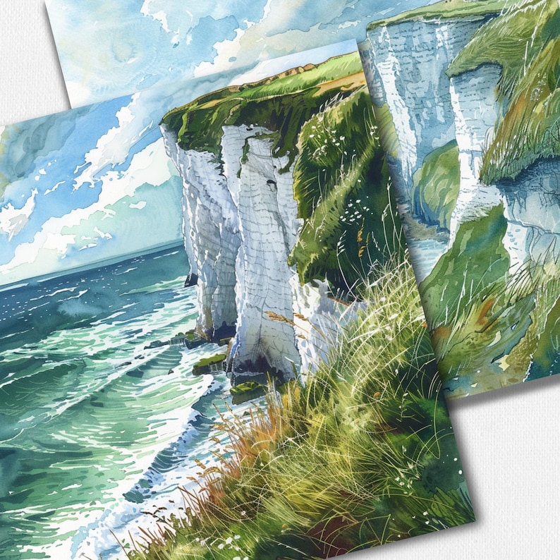 16 High Quality White Cliffs of Dover Designs, Watercolor Ocean Cliff ...