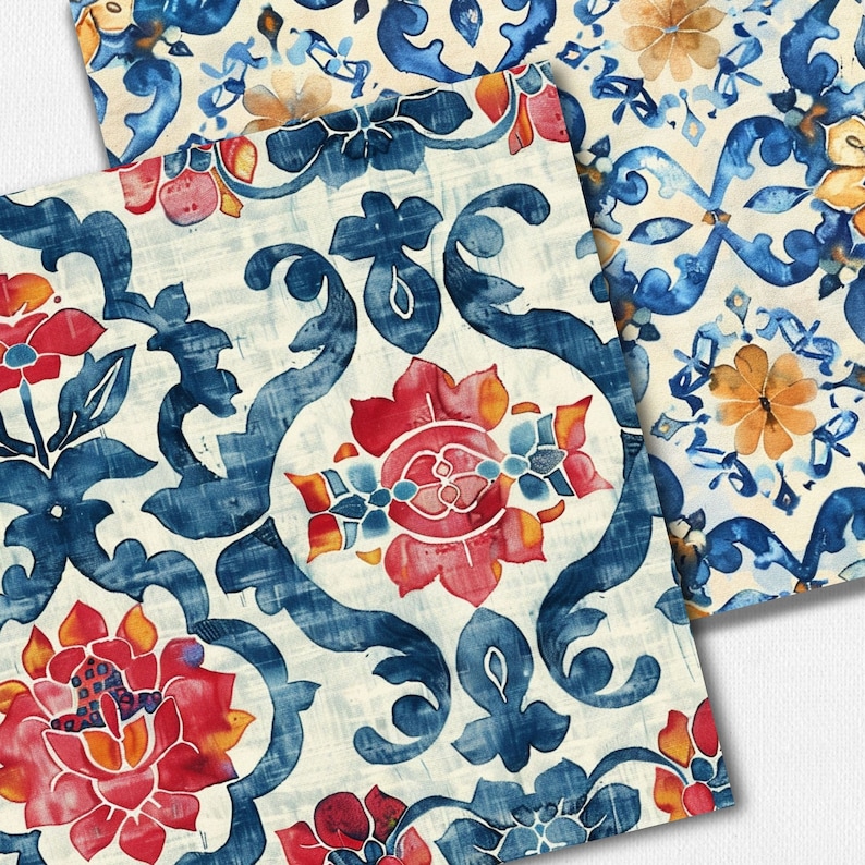 18 Mediterranean Rug Digital Papers, Watercolor Traditional Seamless ...
