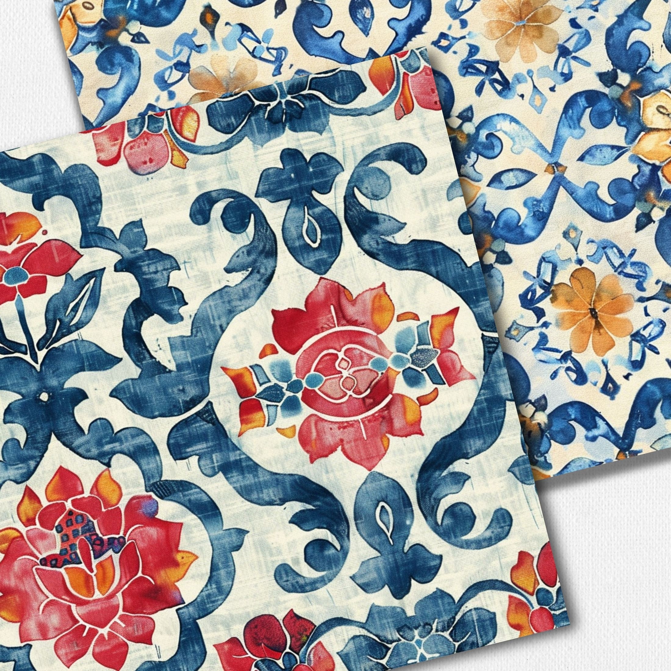 18 Mediterranean Rug Digital Papers, Watercolor Traditional Seamless ...