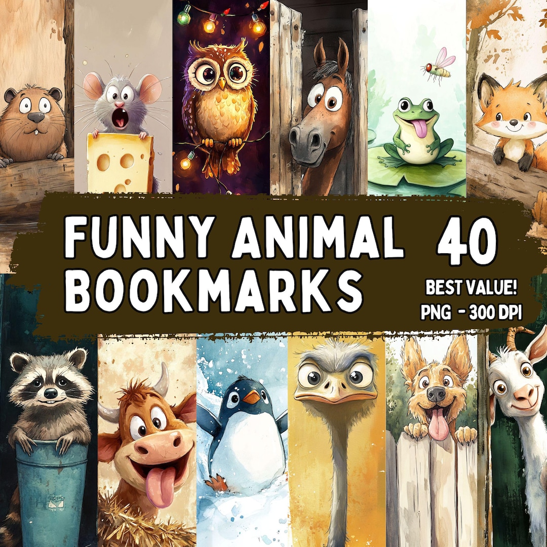 Funny Animal Bookmark Clipart 40 PNG, Cute Wildlife Reading Accessory ...