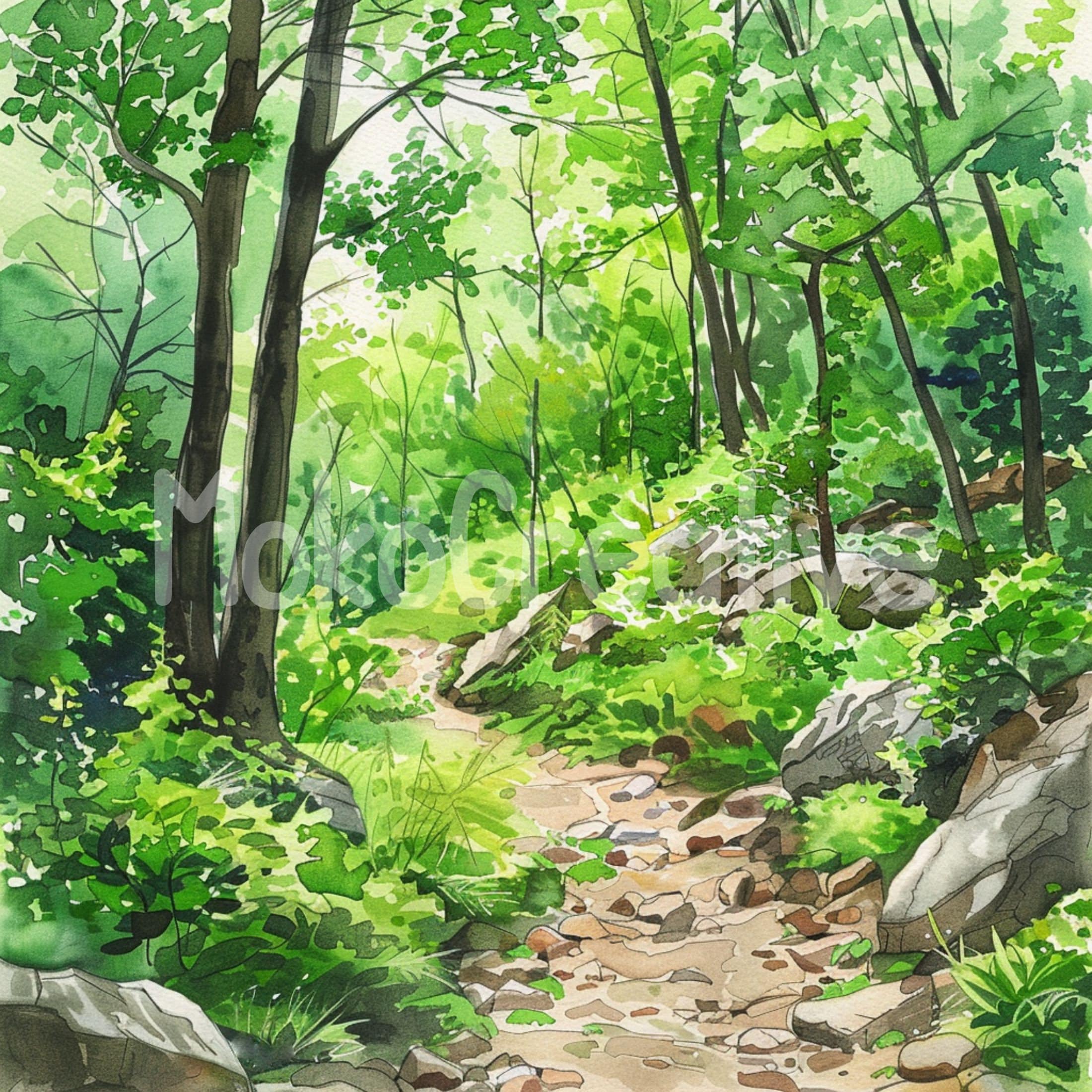 11 High Quality Forest Hiking Trail Designs, Watercolor Woodland Path ...