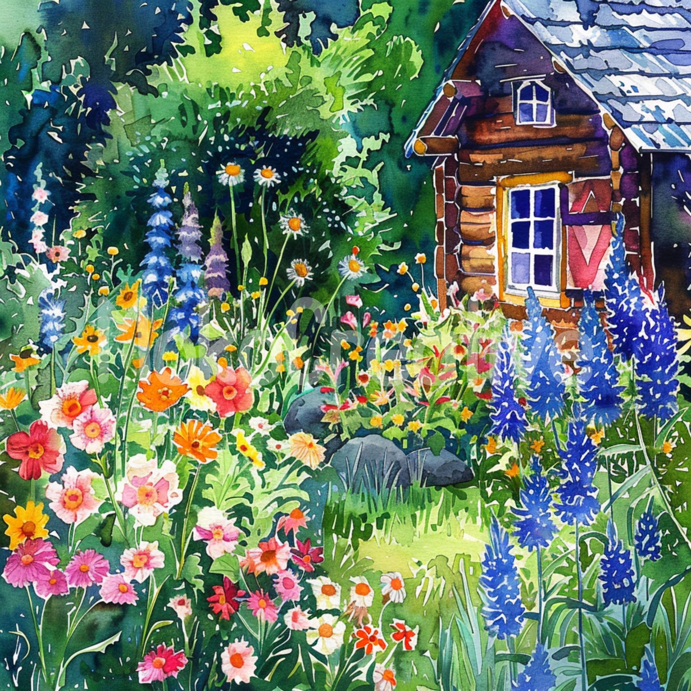 16 High Quality Flower Garden Design JPG, Watercolor Floral Summer Wall ...