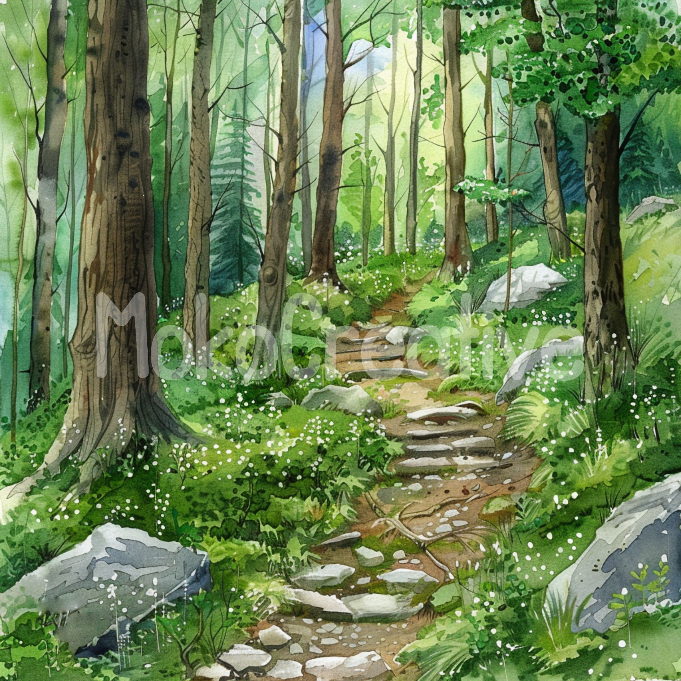 11 High Quality Forest Hiking Trail Designs, Watercolor Woodland Path ...
