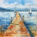 12 High Quality Lake Pier Designs JPG, Watercolor Summer Lake View ...