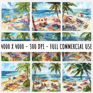 Watercolor Summer Beach Designs: Tropical Landscape Prints (digital ...