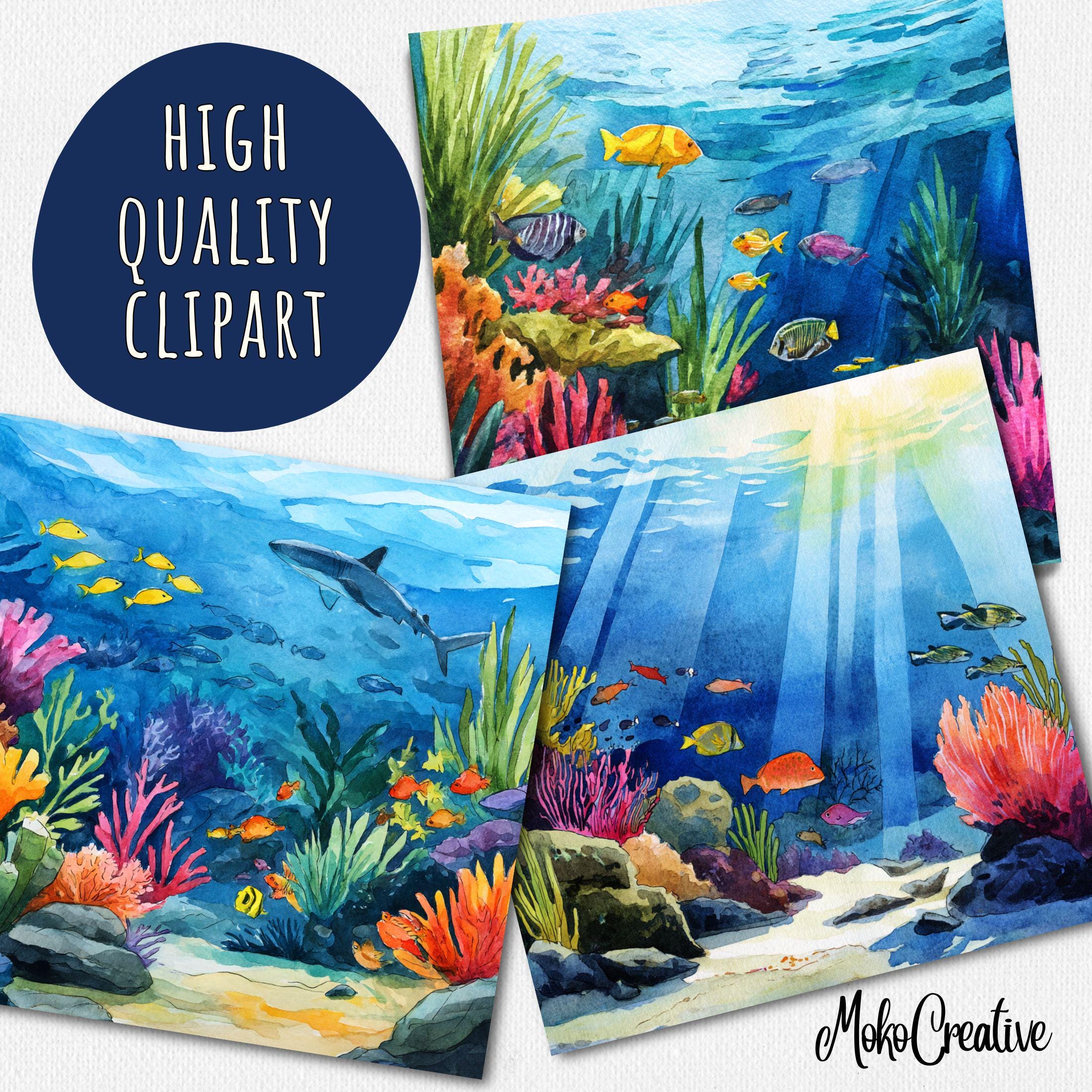 16 Watercolor Coral Reef Designs: Tropical Fish Wall Art (digital Print ...