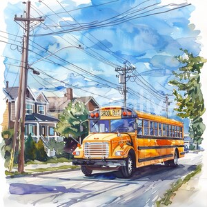Watercolor School Bus Art: Summer Designs (digital Print) - Etsy