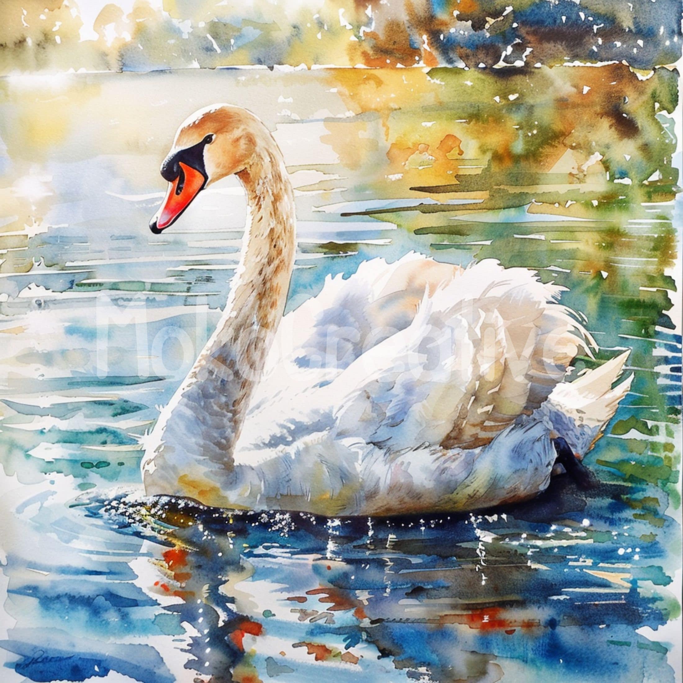 14 High Quality Swan in Lake Designs, Watercolor Swimming Swan Wall Art ...