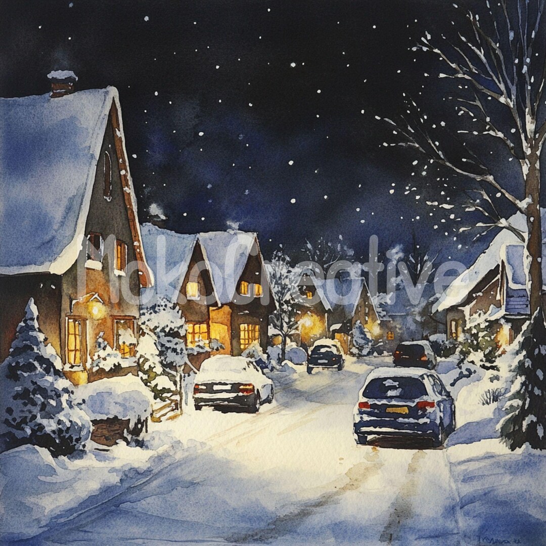 Watercolor Winter Village Clipart: Snowy Town Art (digital Download) - Etsy