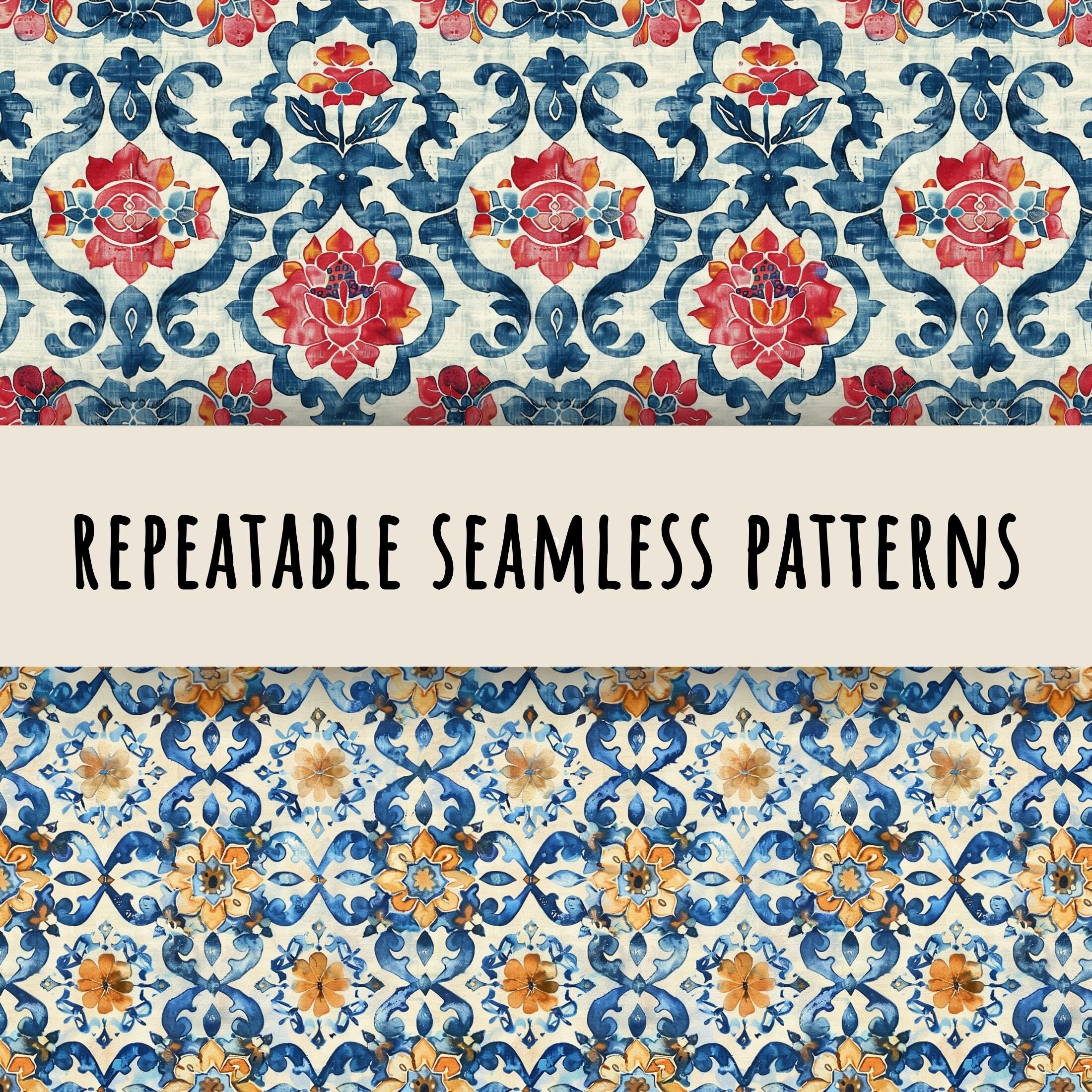18 Mediterranean Rug Digital Papers, Watercolor Traditional Seamless ...