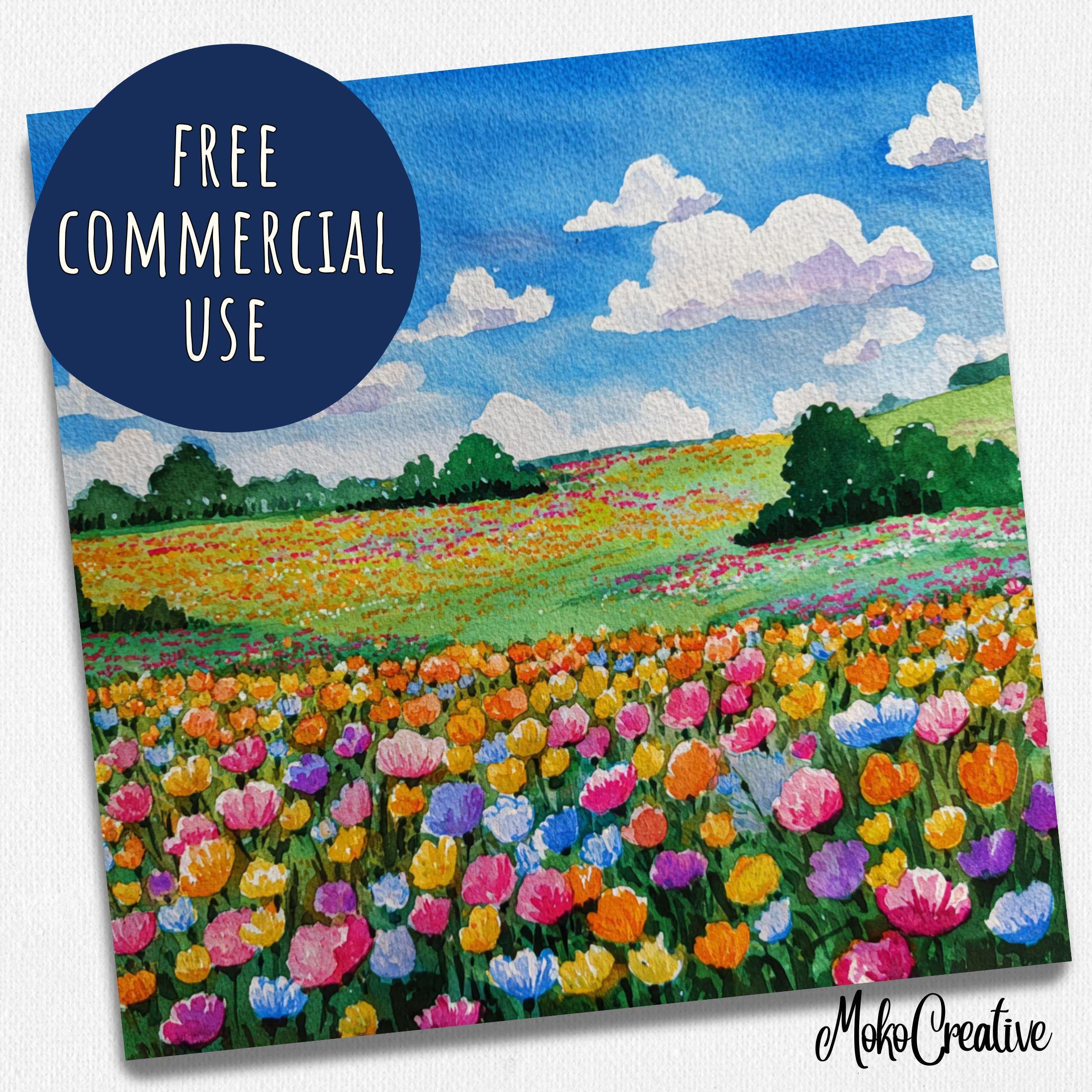 Watercolor Flower Field Clipart: Summer Floral Meadow (instant Download ...