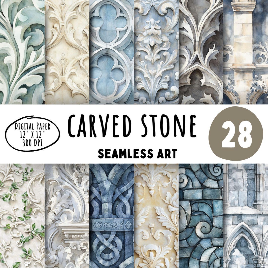 Carved Walls Digital Paper: Baroque Seamless Patterns (instant Download ...