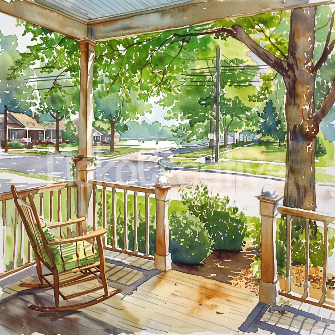 Porch View Watercolor Art Prints: Retro House Designs (digital Download ...