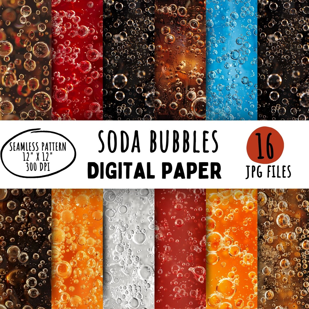 16 Soda Bubbles Digital Paper, Junk Food Background, Water Bubbles ...