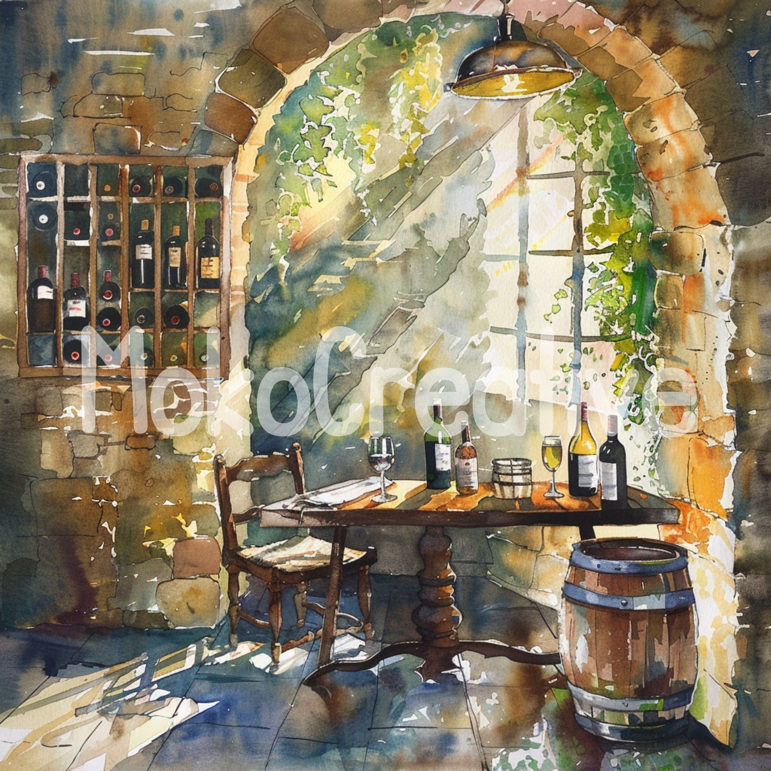 Watercolor Wine Cellar Art Prints: French Summer Designs (digital ...