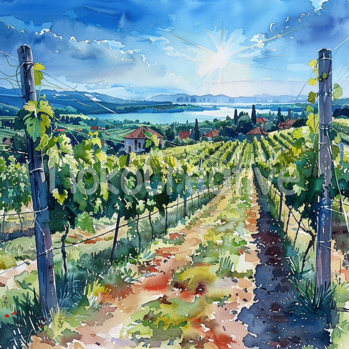 17 High Quality Summer Vineyard Designs, Watercolor Grape Field, French ...