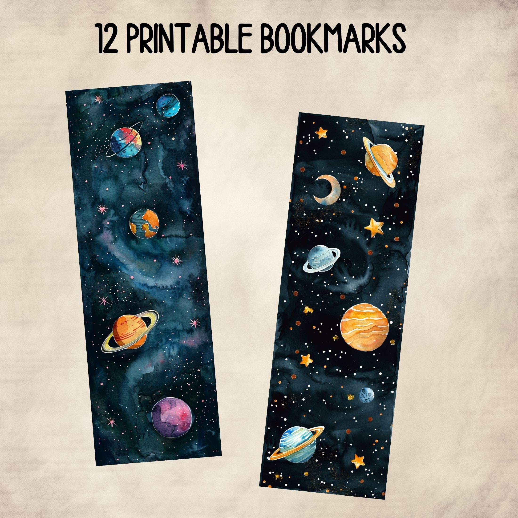 Watercolor Outer Space Bookmarks: Planets & Stars (digital Print) - Etsy