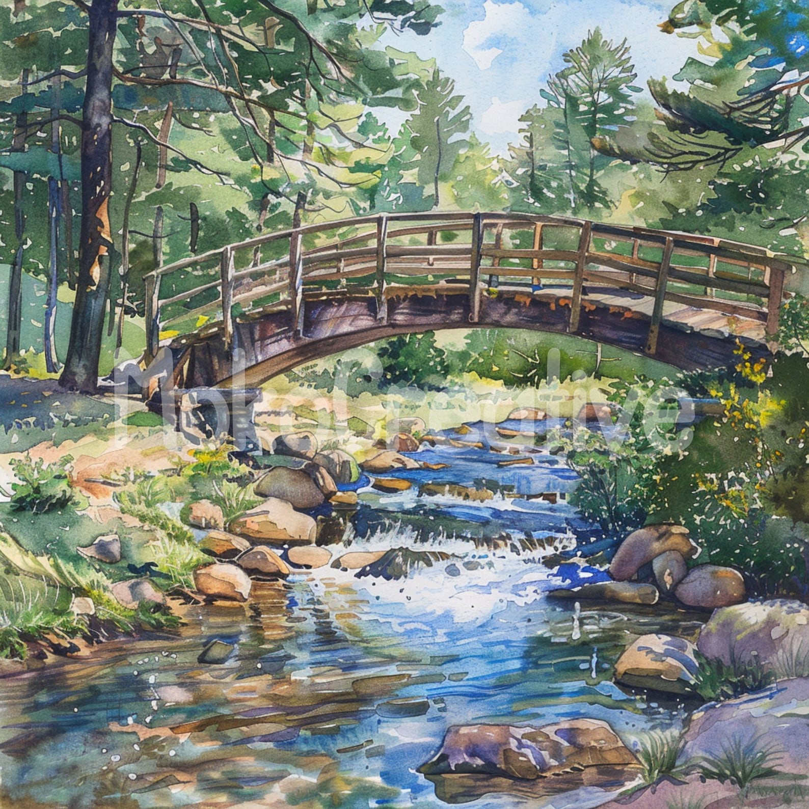 14 High Quality Forest Bridge Designs JPG, Watercolor Hiking Trail ...