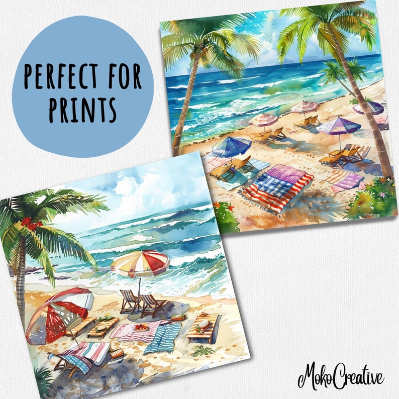 Watercolor Summer Beach Designs: Tropical Landscape Prints (digital ...