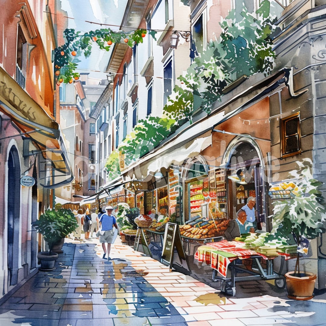 12 High Quality European City Street Designs JPG, Watercolor Summer ...