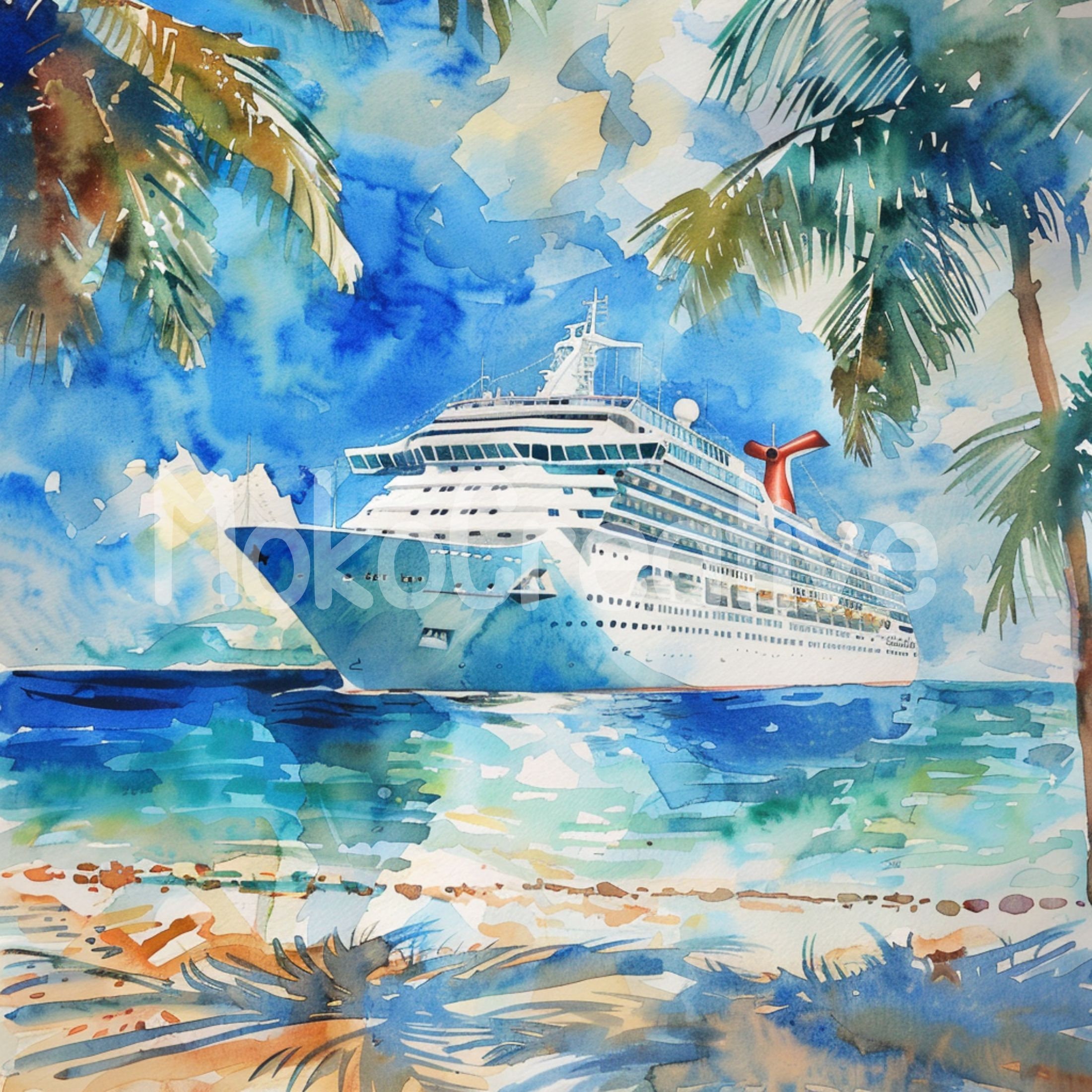 11 High Quality Cruise Ship Designs, Watercolor Tropical Vacation Wall ...
