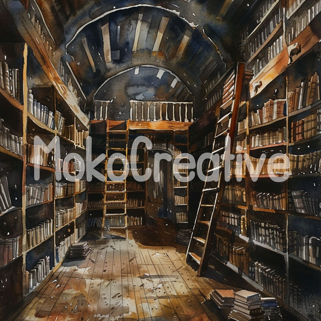 12 High Quality Old Library Designs, Watercolor Book Shelf, Academia ...
