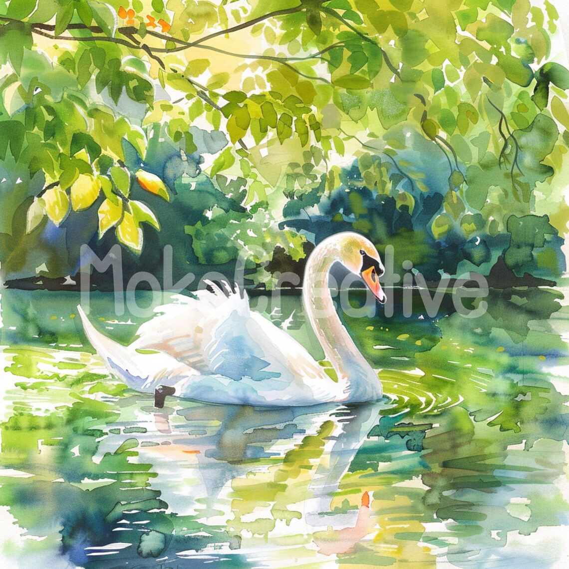14 High Quality Swan in Lake Designs, Watercolor Swimming Swan Wall Art ...