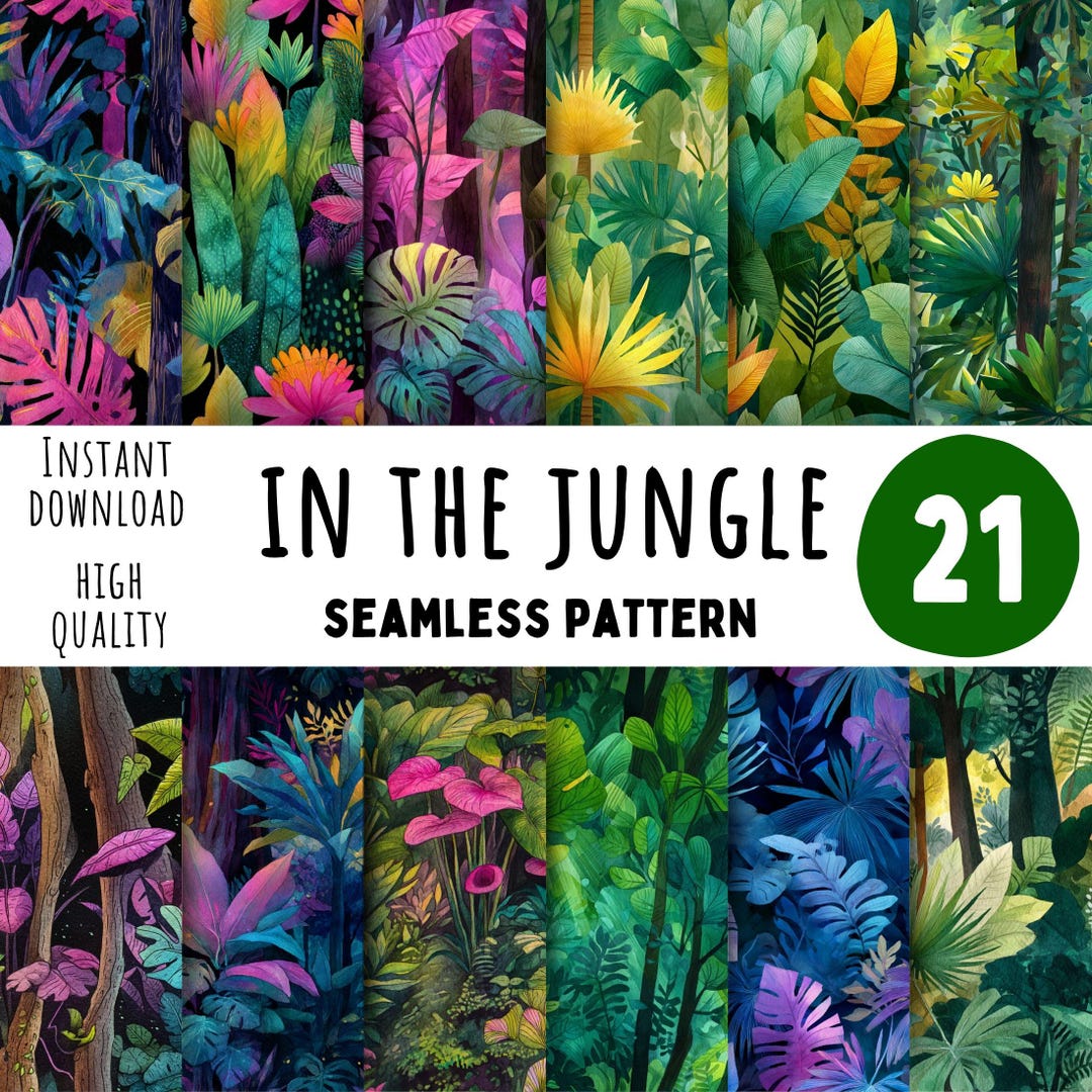 21 Jungle Digital Paper, Vibrant Colors Tropical Jungle Background ...