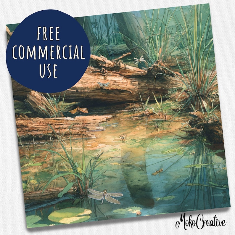 Watercolor Swamp Landscape Clipart: Wetlands, Bayou, Marsh (PNG Digital ...