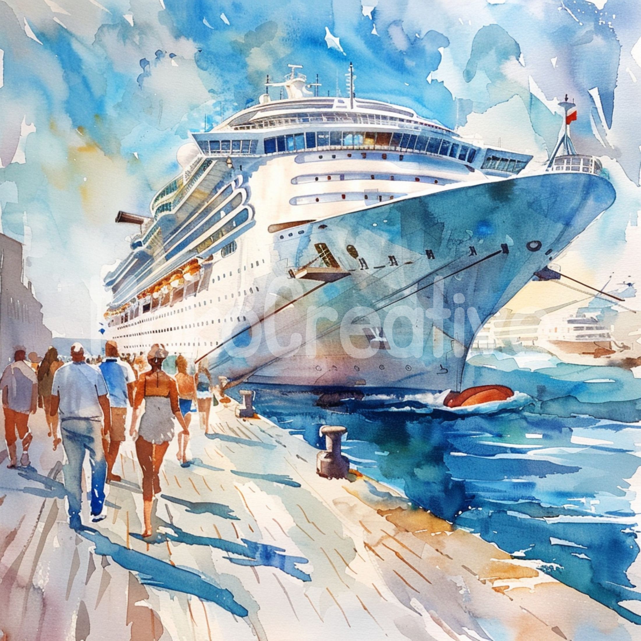 11 High Quality Cruise Ship Designs, Watercolor Tropical Vacation Wall ...